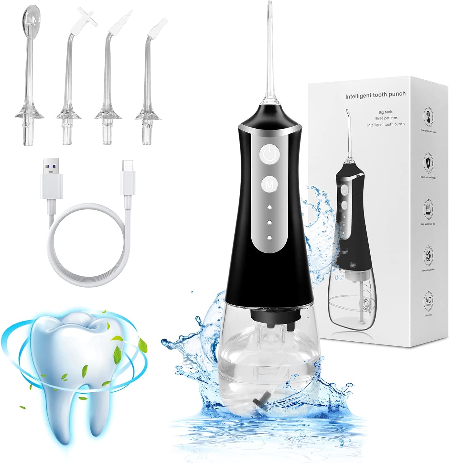 Irrigador Bucal Portatil,Hilo Dental de Agua Recargable,con 5 Puntas y ...