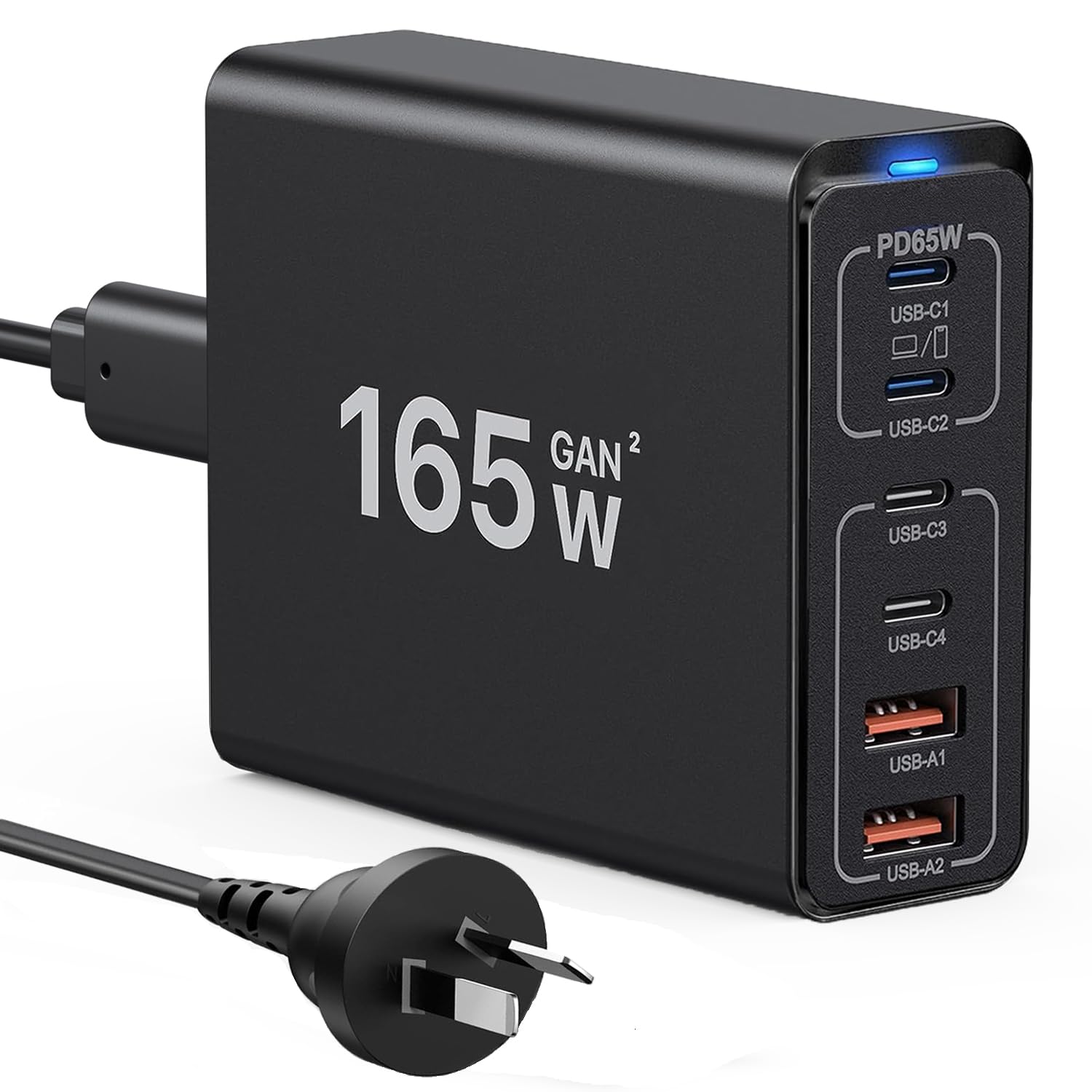 165W USB C Charging Station, USB C Desktop Charger GaN 6 Port Fast ...