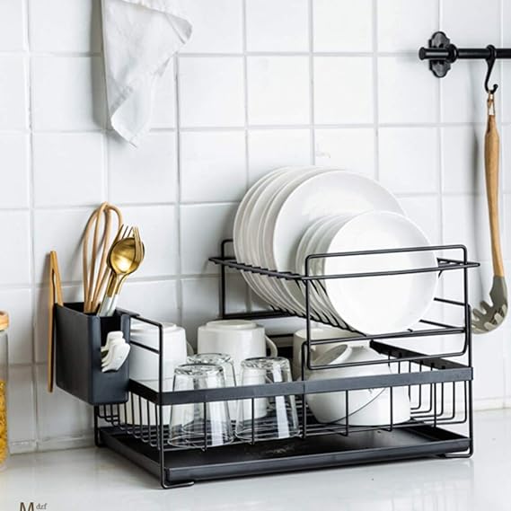 SUNFICON Dish Drying Rack 2 Tier Dish Drainer Detachable Kitchen Sink ...