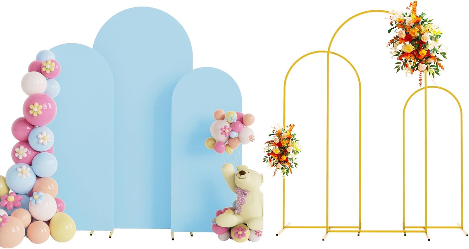 Amazon.com : Dusty Blue Arch Backdrop Cover and Gold Arch Backdrop ...