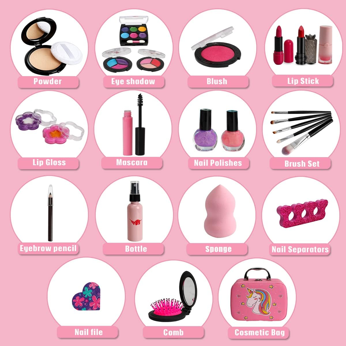 Kids Makeup Sets for Girls, Kids Make up kit Girls Toys, 25pcs Real ...