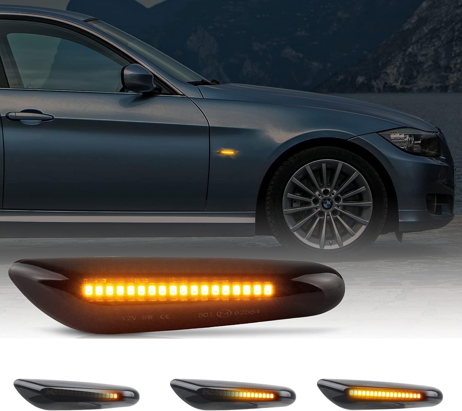 VIPMOTOZ Feu de position latéral LED fumé foncé pour BMW E82 E88 E90 E91 E92 E93 E60 E61 E83 ...