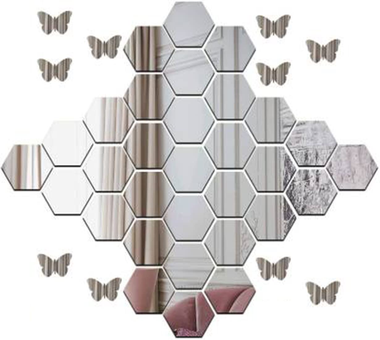 Buy Wall1ders 30 Hexagon Mirror Wall Stickers and 10 Butterflies ...