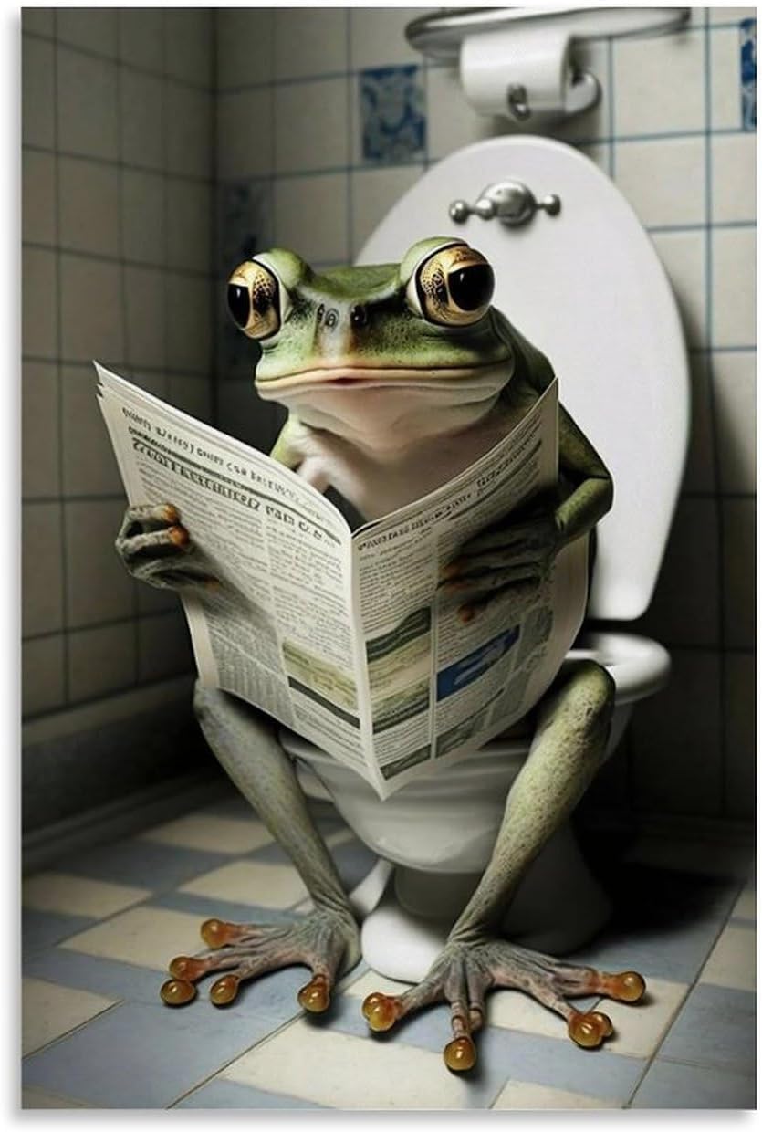 Amazon.com: WEERSHUN Frog On Toilet Reading Newspaper Poster Kids ...