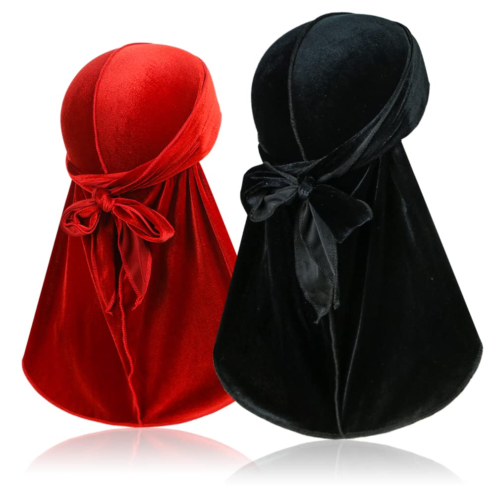 Velvet Men Durag Premium Durag Cap Headwraps (2PCS) with Extra Long ...