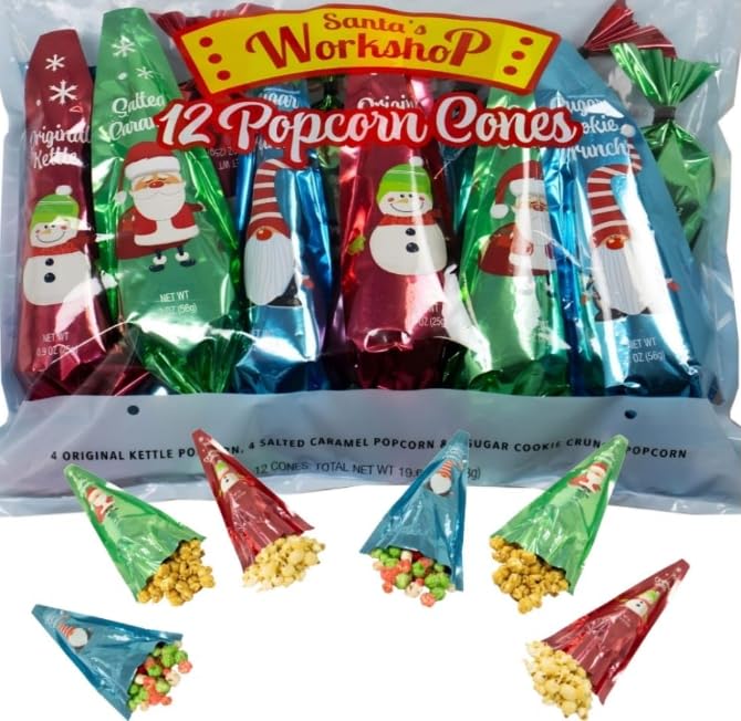 Amazon.com: Christmas Popcorn | Gourmet Popcorn Snacks,12 Cones variety ...