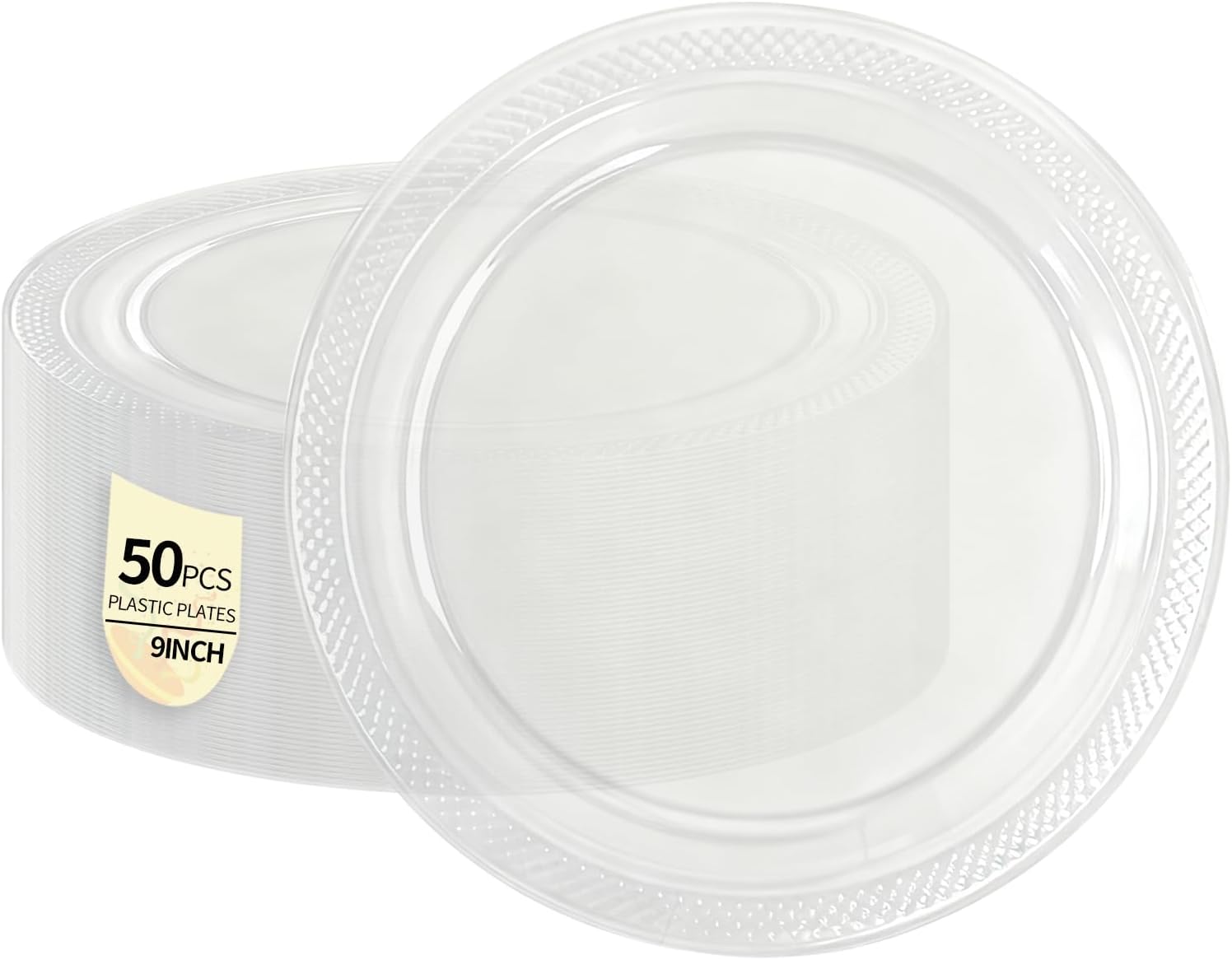 Amazon.com: HiEnjoin 50 Pack Clear Plastic Plates, 9 Inch Disposable ...