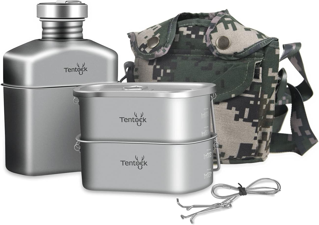 Tentock Titanium Canteen Mess Kit with Water Bottle and Pot Set ...