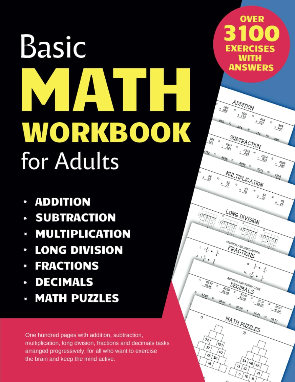 Basic Math Workbook for Adults: Activity book with over 3100 tasks of ...