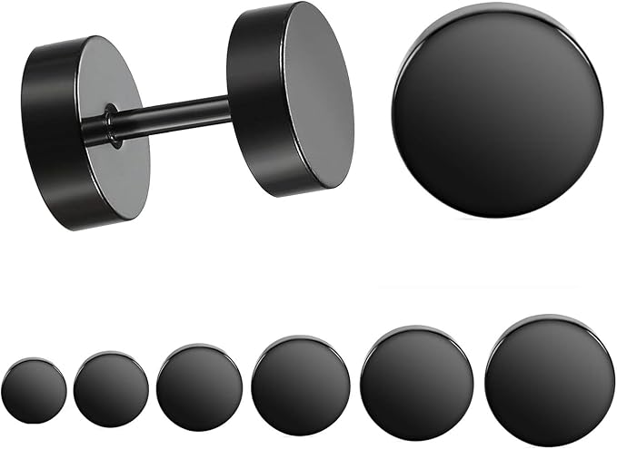 Amazon.com: LIEBLICH Black Stud Earrings Men Women Faux Gauges Ear ...