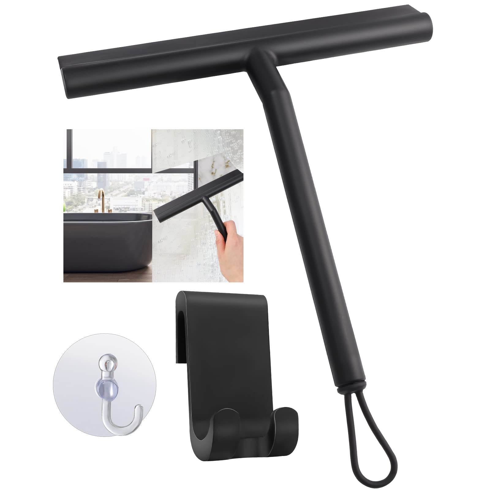 Shower Squeegee,8 Inch Window Glass Scraper Shower Cleaner with Suction ...