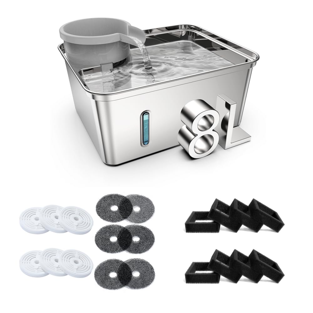 Amazon.com : Stainless Steel Dog Water Fountain and Filter Set : Pet ...
