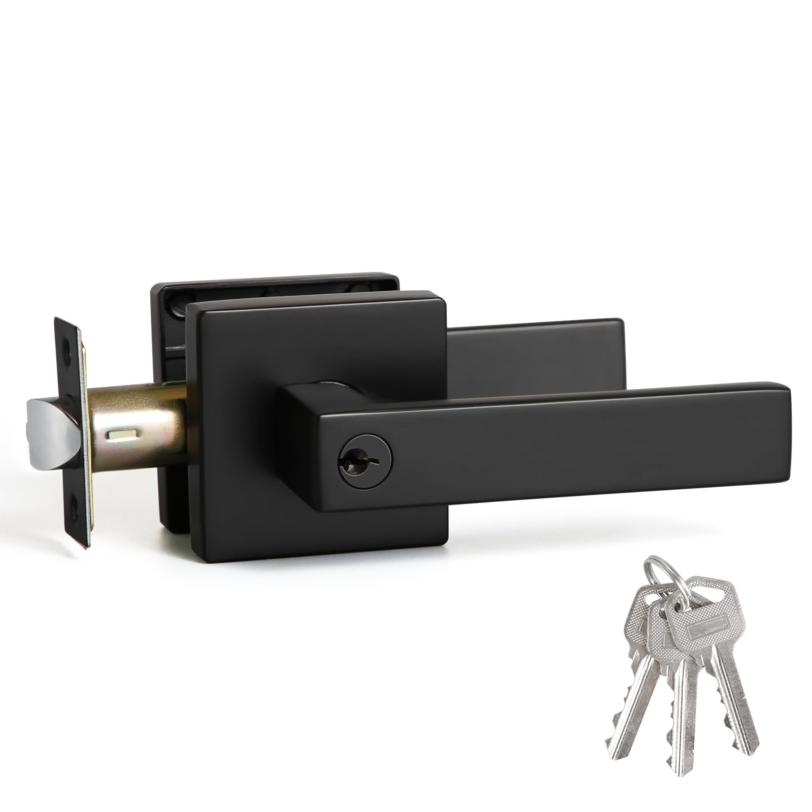 YAGU Contemporary Square Entry Lever Door Handle Lock and Key Locking ...