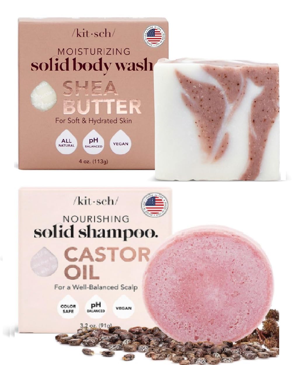 Amazon.com : Kitsch Shea Butter Body Wash Bar & Castor Oil Shampoo Bar ...