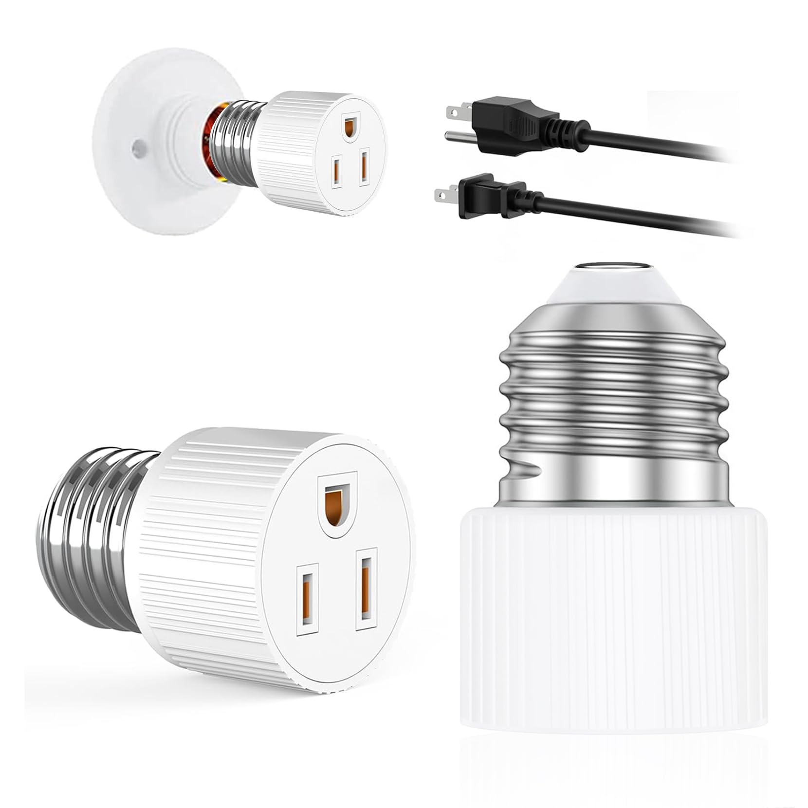 Snapklik.com : 2 Packs E26/E27 3 Prong Light Bulb Socket Outlet White ...