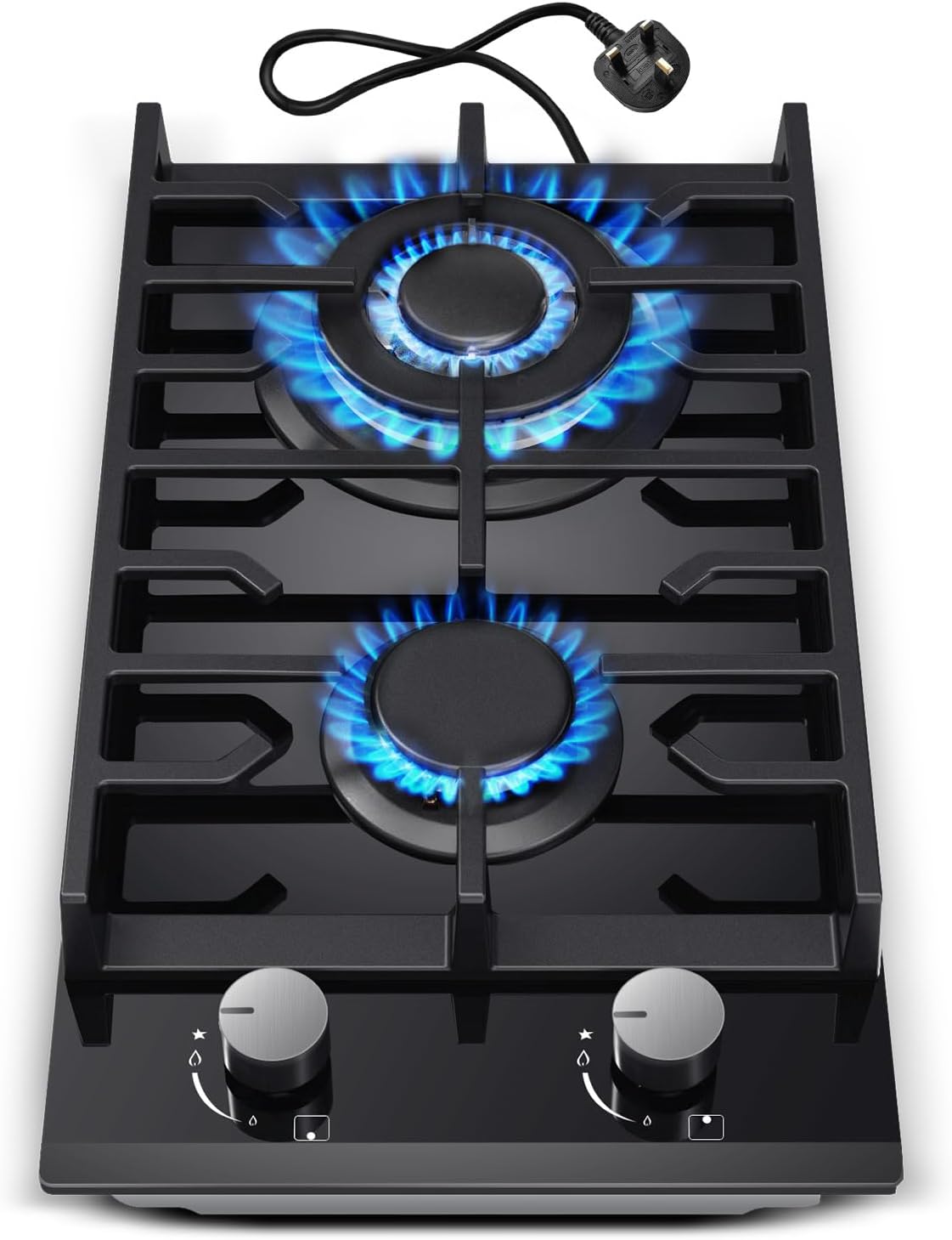 TopStrong Gas Hob 2 burners, 30cm Built in 2 Burners Gas on Glass Hob ...