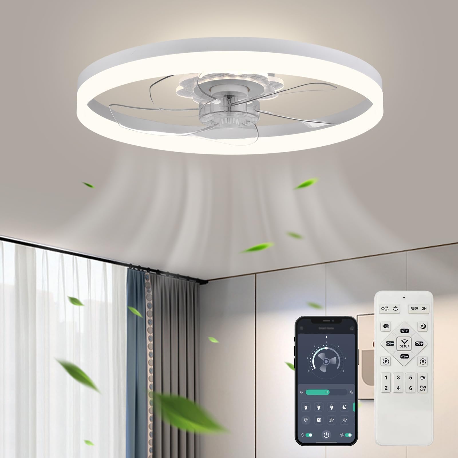 aomuezcy 20" Ceiling Fans with Lights, Low Profile Flush Mount Ceiling ...