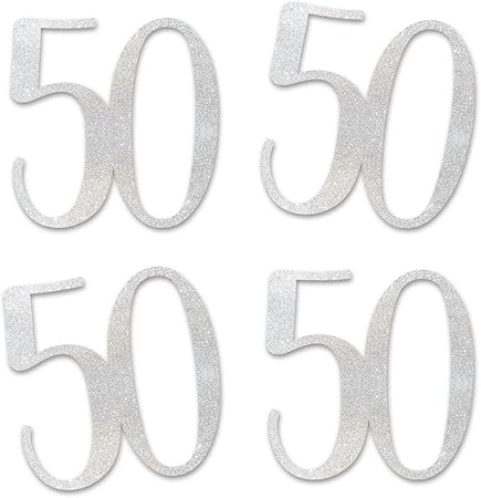 Amazon.com: Silver Glitter 50 Cut-Out Numbers, 50th Birthday Party ...