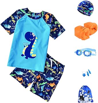 AutoWT Boys Two Pieces Swimsuit, Dinosaur Kids Bathing Suit with Short ...