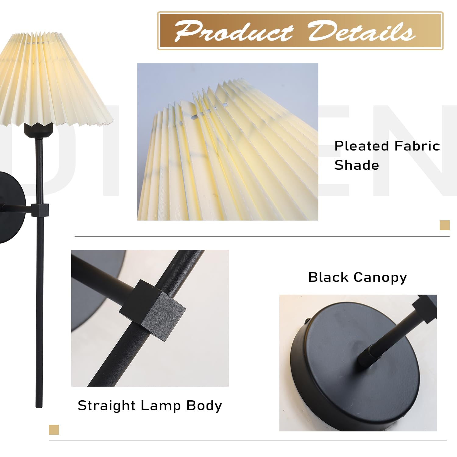 Snapklik.com : Lighting Long Black Wall Sconces Set Of Two Pleated ...