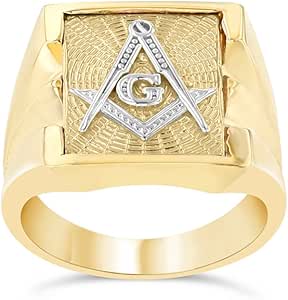 Men's Masonic Freemason Square & Compass Ring in Solid 10k Two-Tone Yellow Gold|Amazon.com