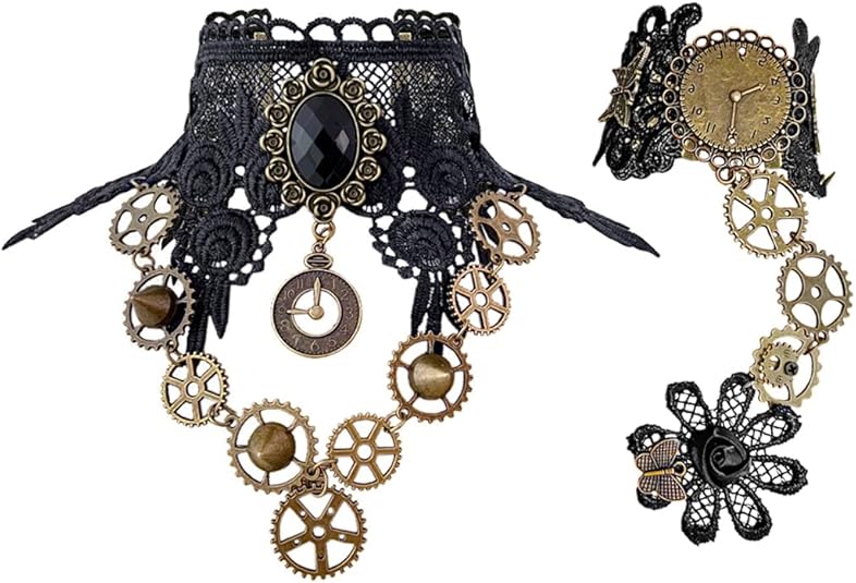 Amazon.com: Aabellay Gothic Black Lace Bracelet with Finger Ring ...