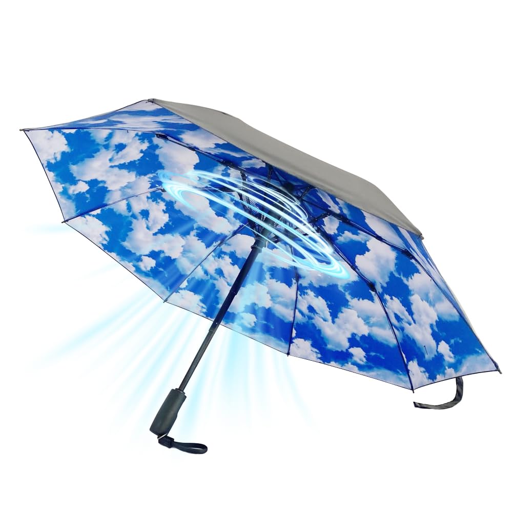 Amazon.com: WOOLALA UV Sun Umbrella with Fan, Portable Cooling Fan ...