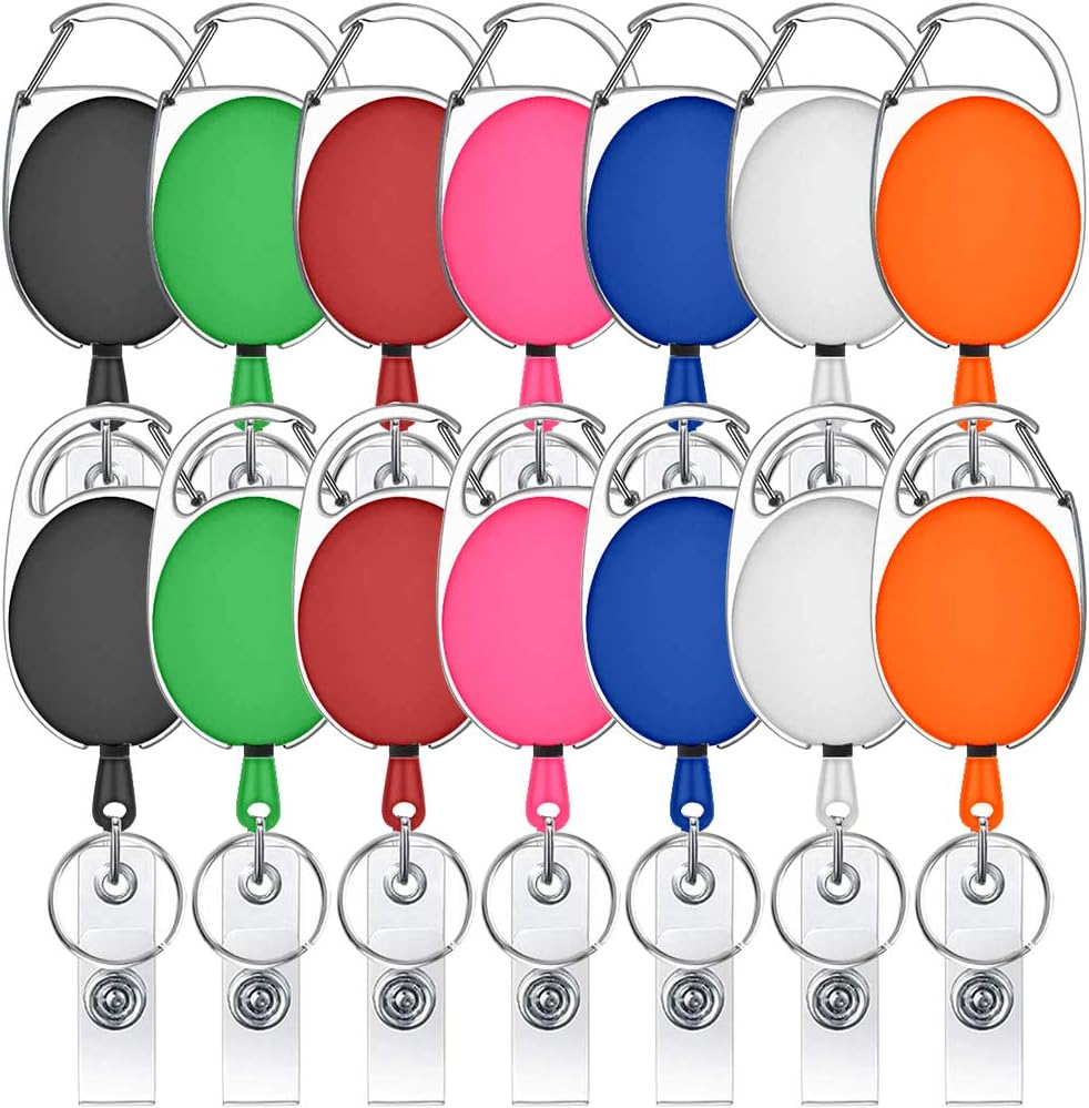 14 Pack Retractable Badge Holder Mixed Colors Carabiner Badge Reel with ...