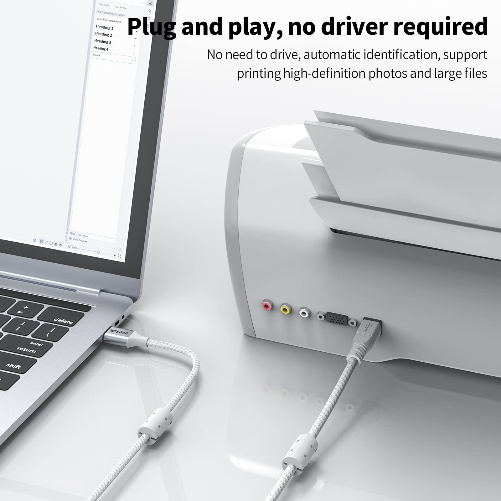 Snapklik.com : MOSWAG Long Printer Cable 16.4FT/5M Scanner Cable USB ...