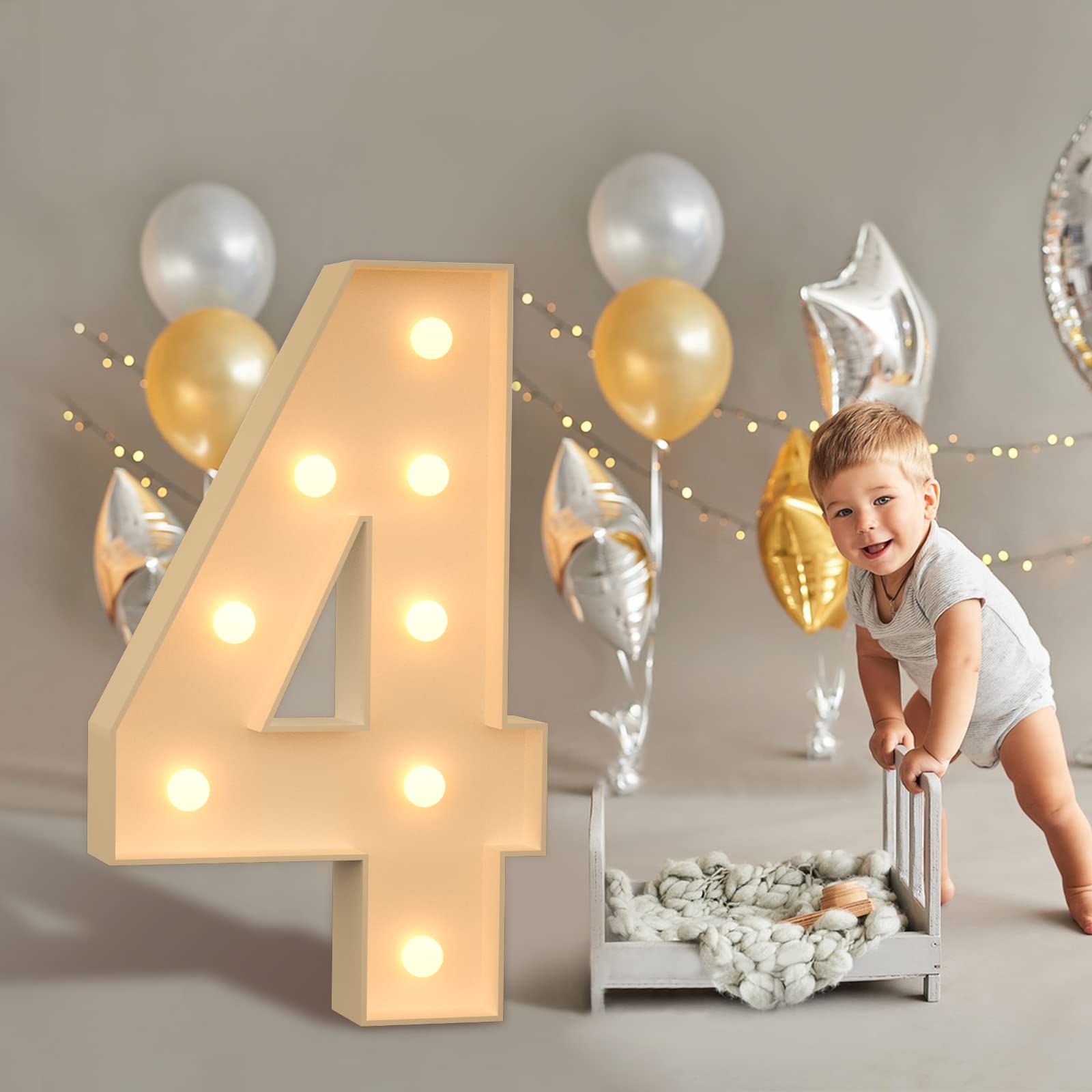 imprsv Marquee Numbers, 3FT Marquee Light Up Numbers for 4th Birthday ...