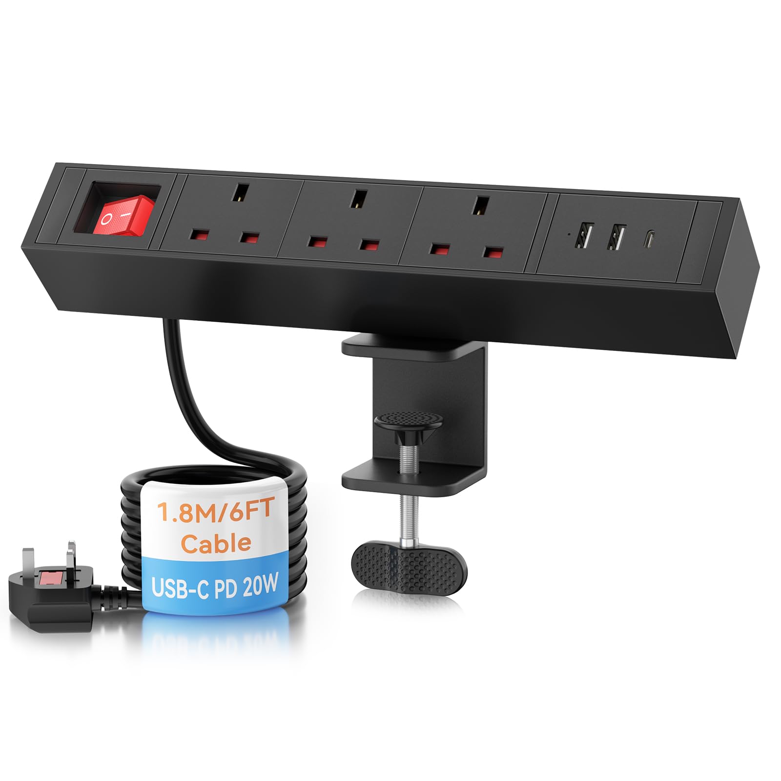 Desktop Power Strip USB C PD 20W, Ohuo Desk Extension Leads 3 Way with ...