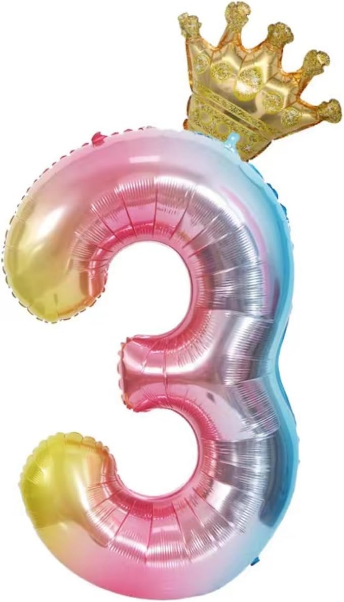 Amazon.com: 40-Inch Rainbow Gradient Number 3 Crown Balloon Set, 3rd ...