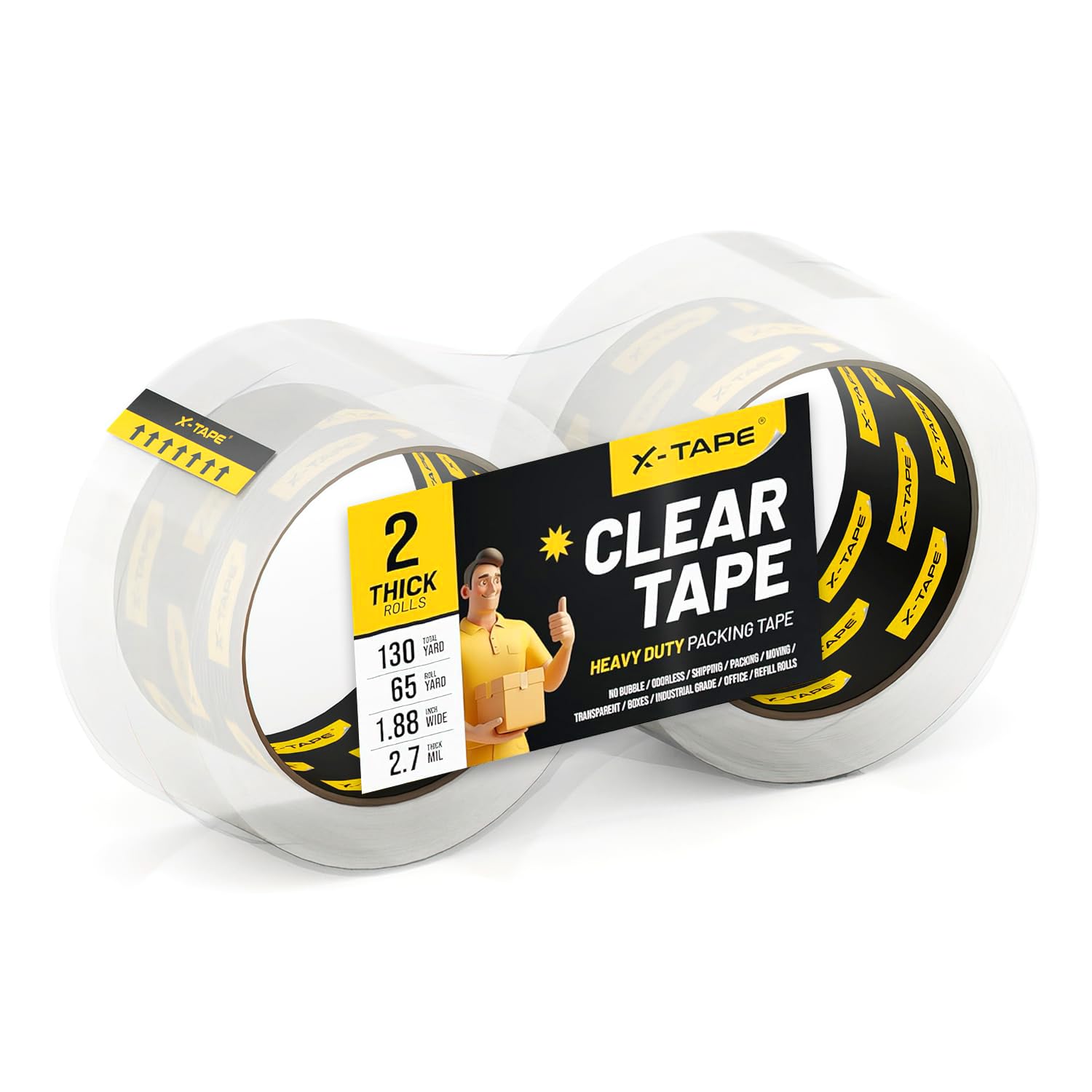 Amazon.com: X-Tape Clear Packing Tape (2 Rolls), Heavy Duty Packaging ...
