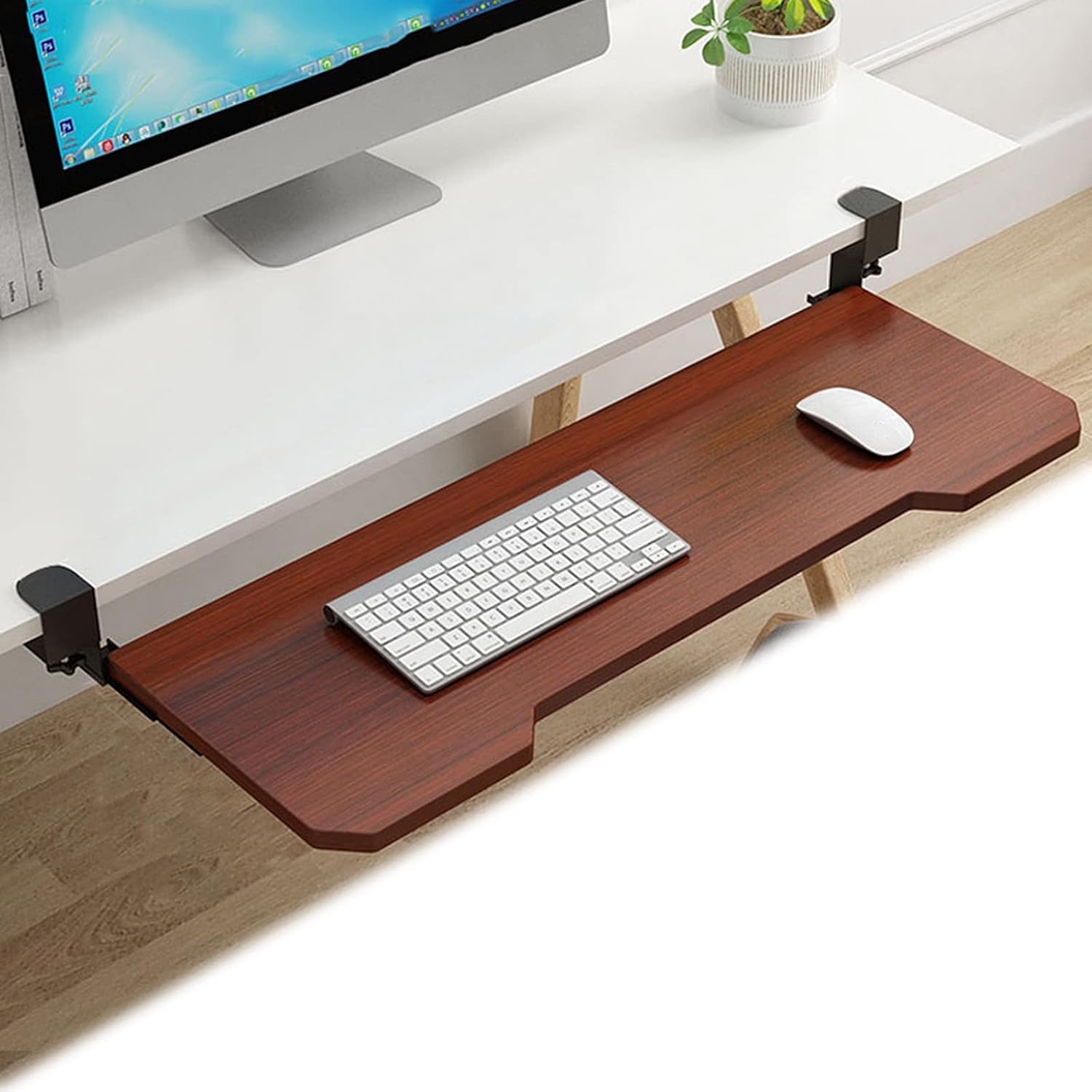 Wooden Keyboard Tray with Sturdy C-Clamp - Slide-Out Keyboard Drawers ...