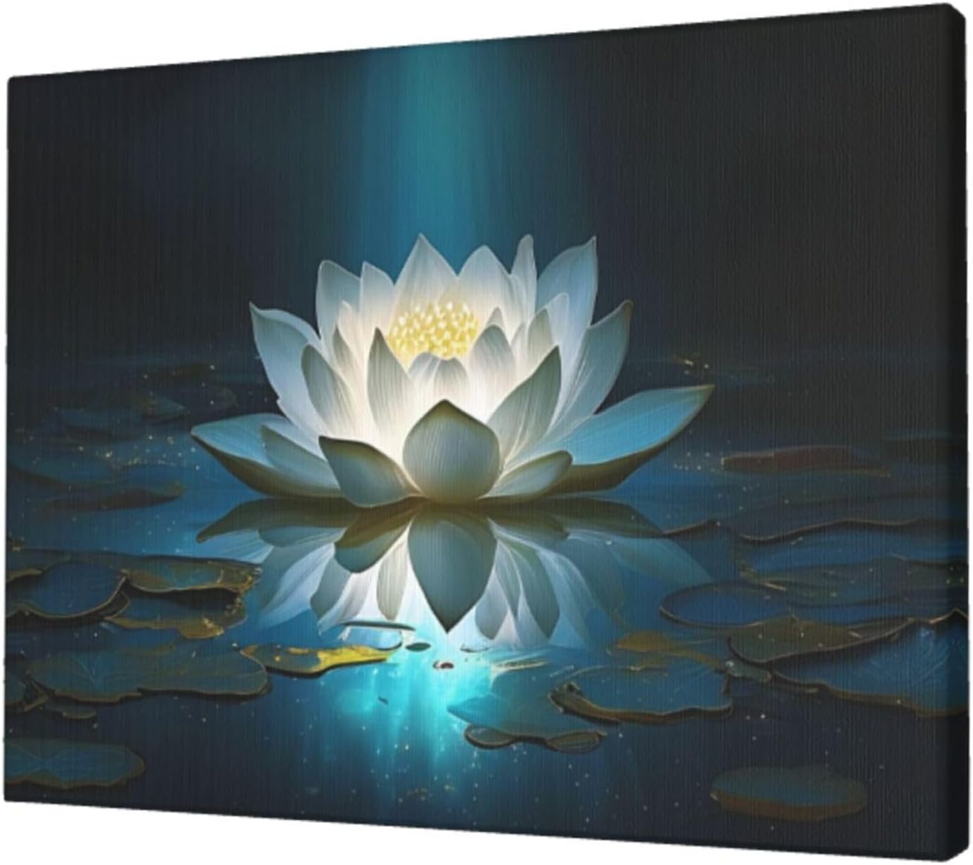 Amazon.com: YEEWArt Canvas Wall Art Blue Glowing Light White Lotus ...