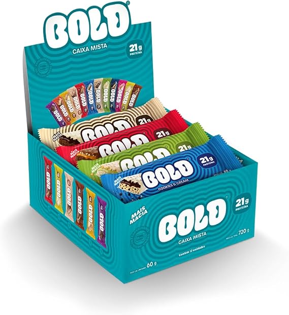 Barra de Proteína Bold Caixa Mista 12 Unid 60g | 21g de Proteína | Zero ...