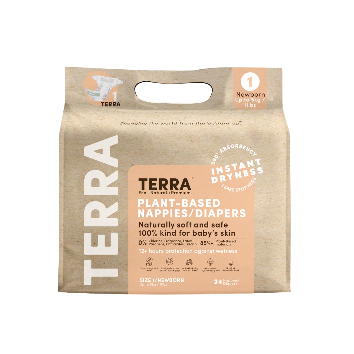 Amazon.com: Terra Size 1 Newborn Diapers: 85% Plant-Based Diapers ...