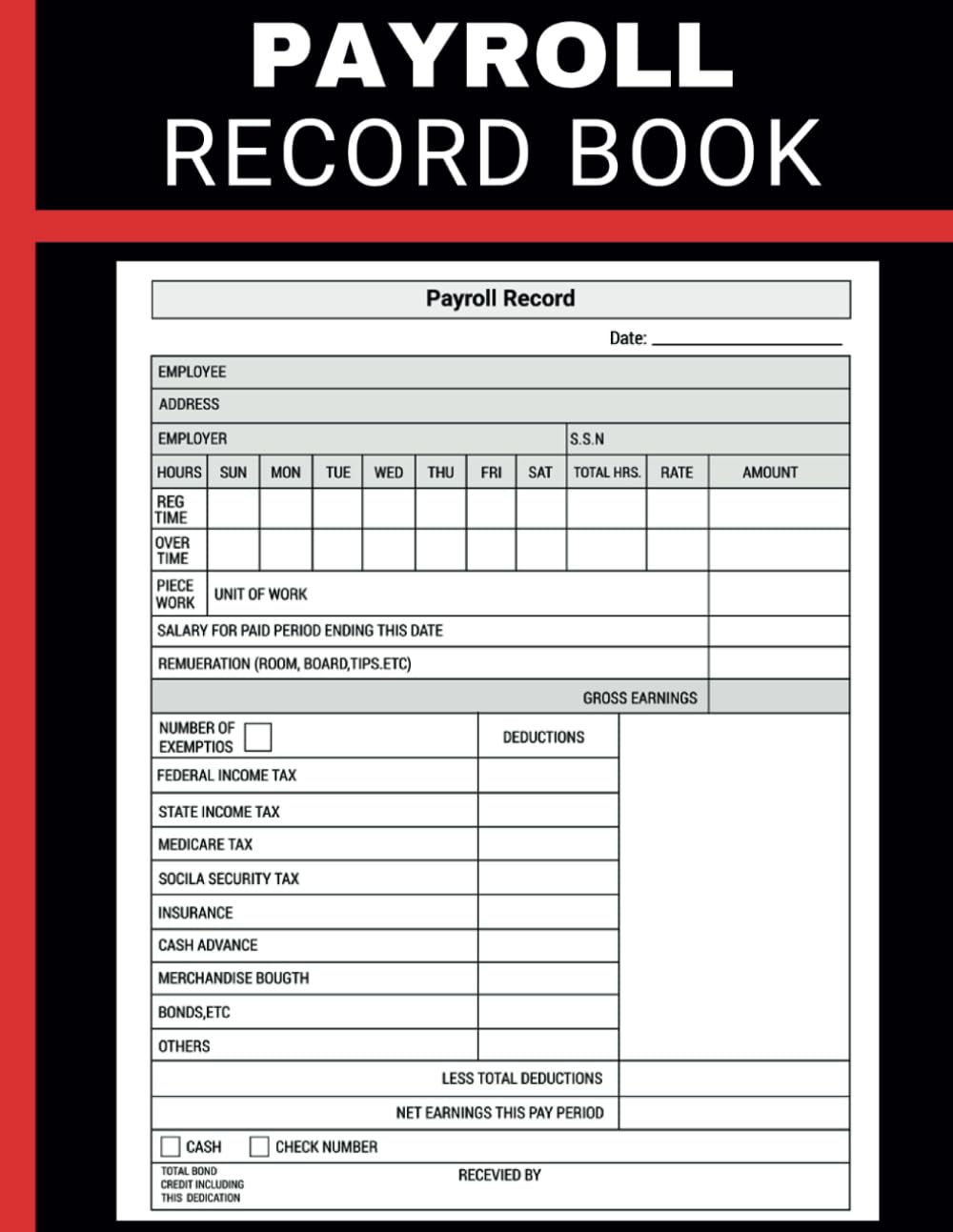 Amazon.com: Payroll Record Book: Employee Payroll Log Book For Small ...