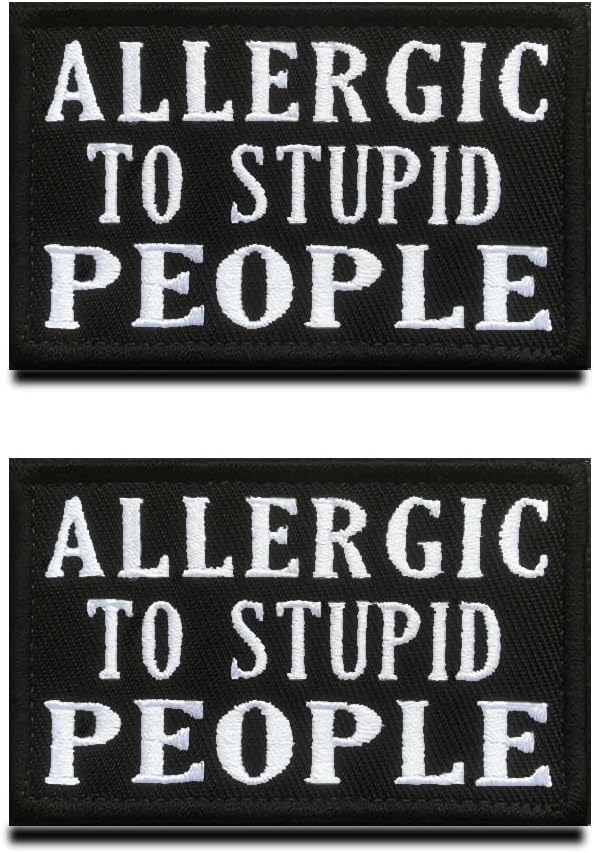 2 Packs Allergic to Stupid People Funny Patch Hook & Loop Embroidered Applique Fastener Emblem ...