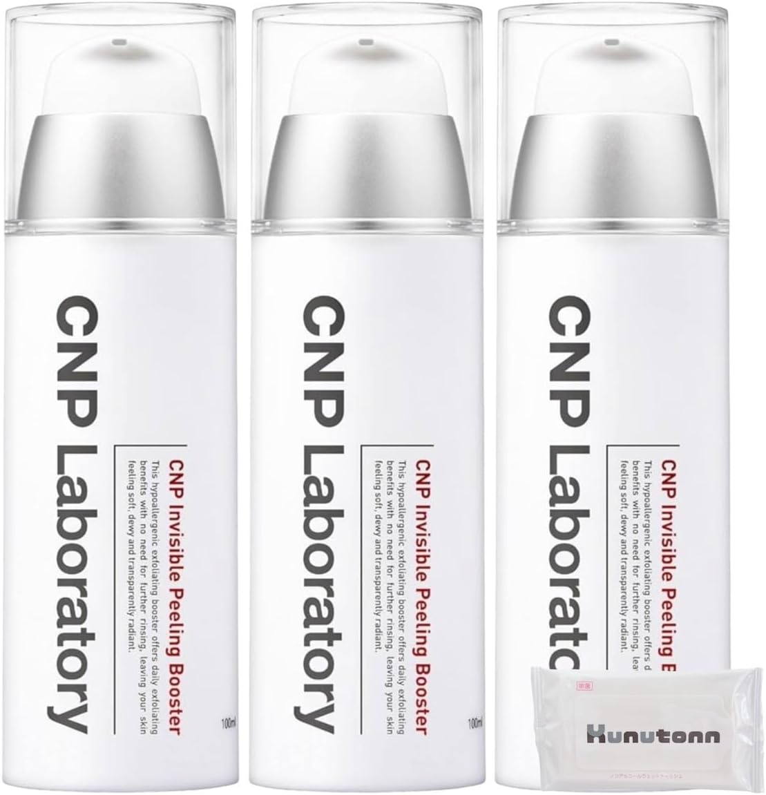 Amazon | CNP インビジブル ピーリング ブースター (導入化粧水) 100ml 3個セット + Kunutonnオリジナルロゴ入りhウェットシート付 | Kunutonn ...