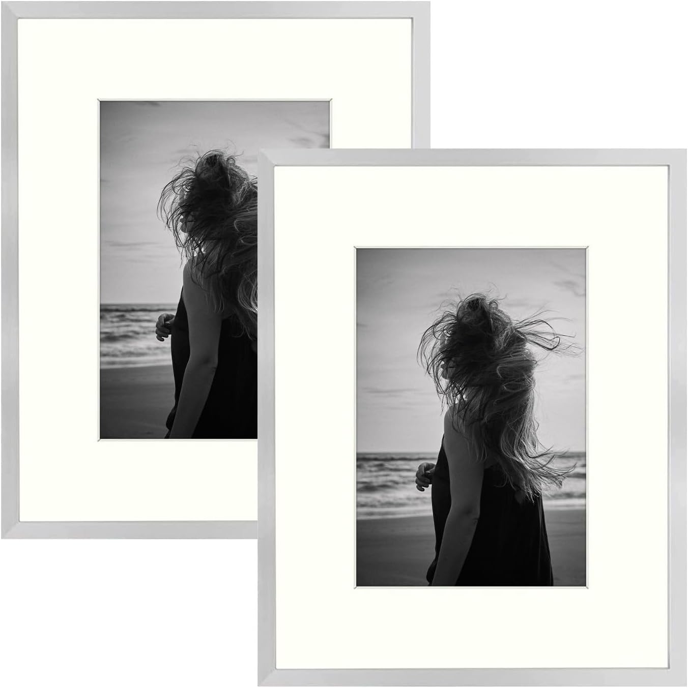 Frametory, Marcos plateados de aluminio de 8 x 10 pulgadas con paspartú ...