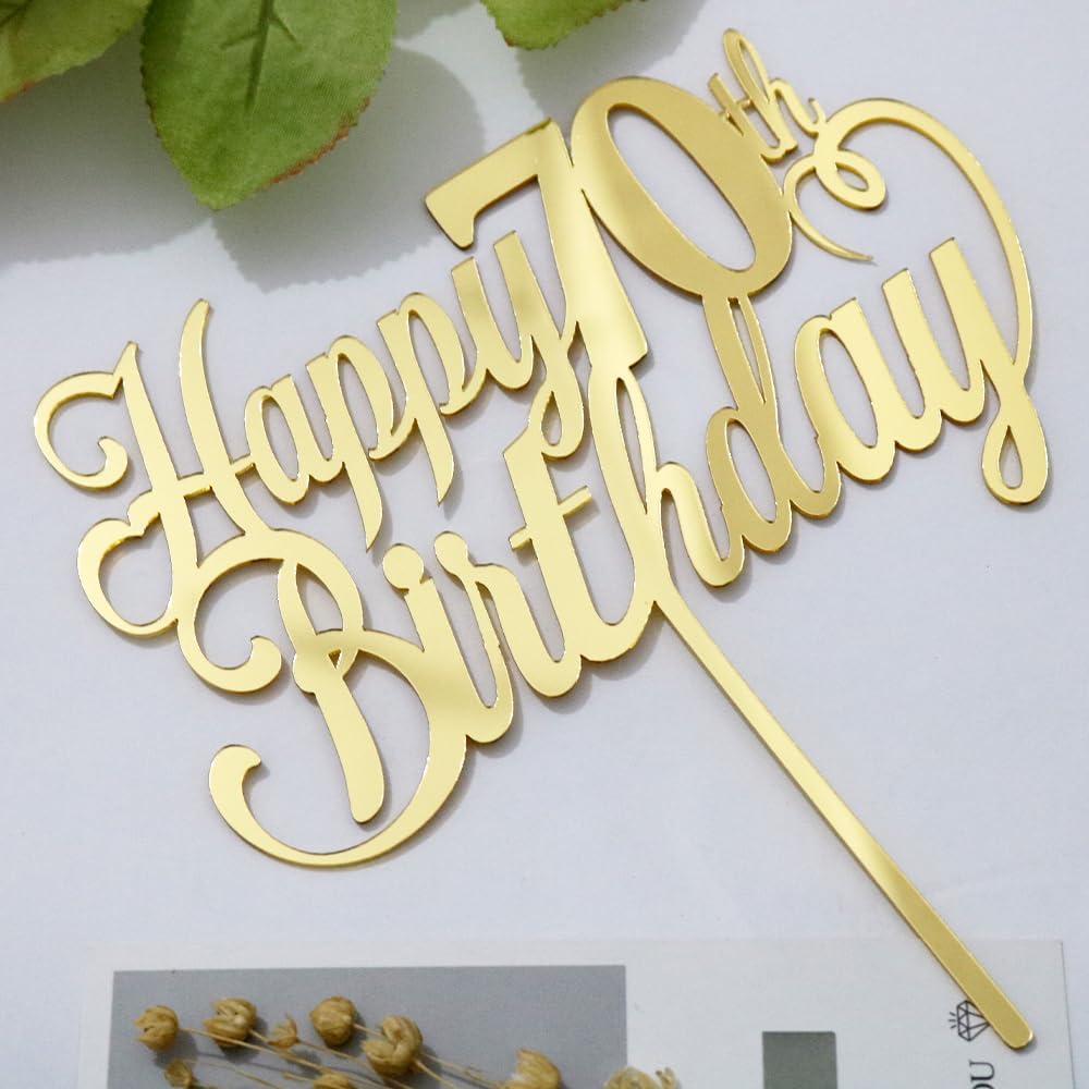 Amazon.com: Sodasos Happy 70th birthday Cake Topper Acrylic Gold birthday party cake decorations ...