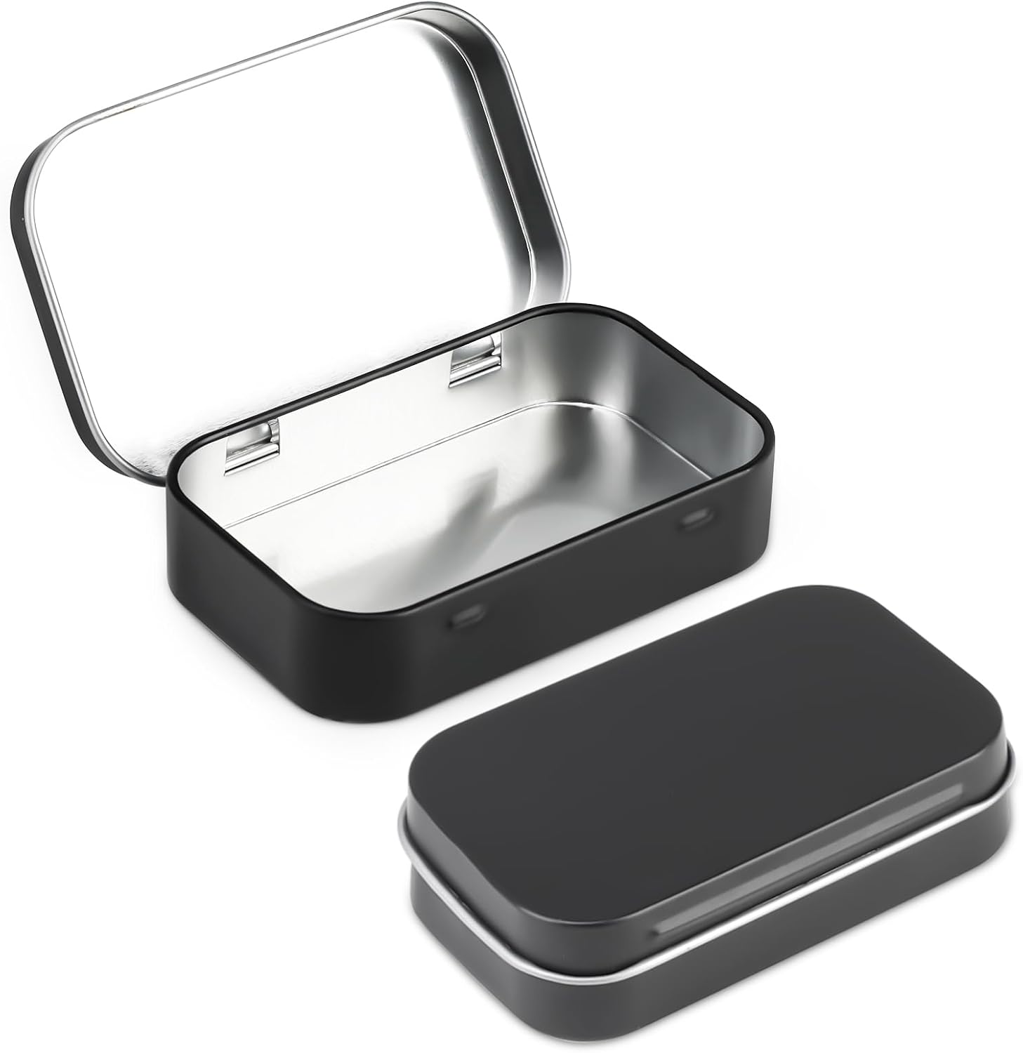QOCO Black Rectangular Tins Metal Container Small Mini Tin Empty Hinged ...