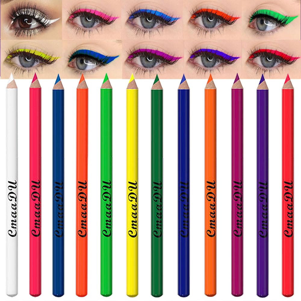 Amazon.com : evpct 12 Colors Glow Neon Eyeliner Pencil Set Kit Rainbow ...