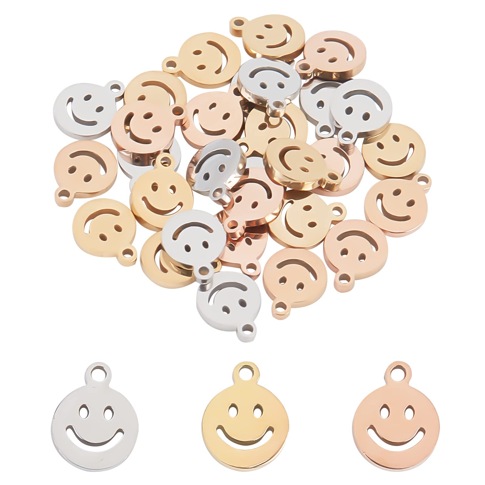 UNICRAFTALE 30Pcs 3 Farben Smile Charms Anhänger 304 Edelstahl Smile ...