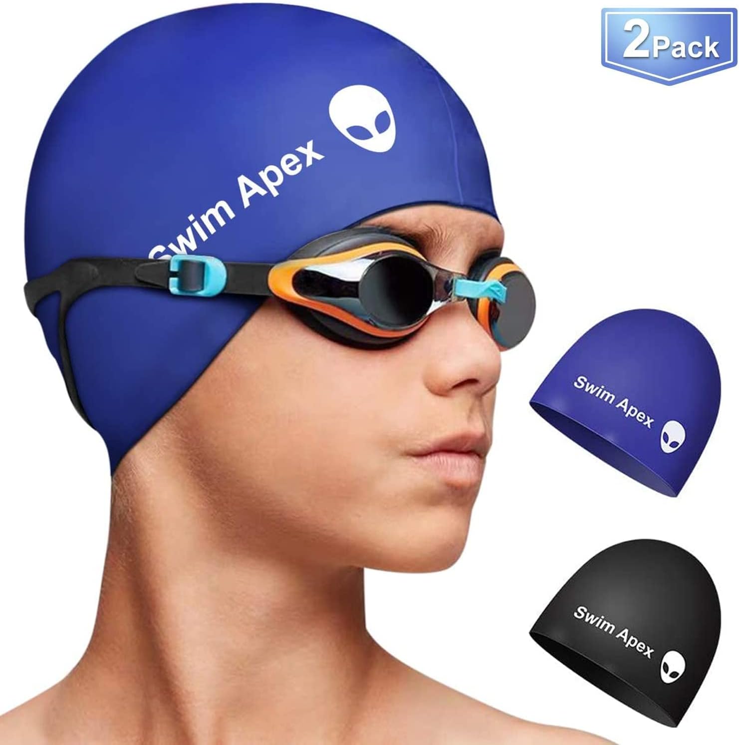 Swim Caps for Long Hair (2 Pack), Durable Silicone Swimming Caps for ...