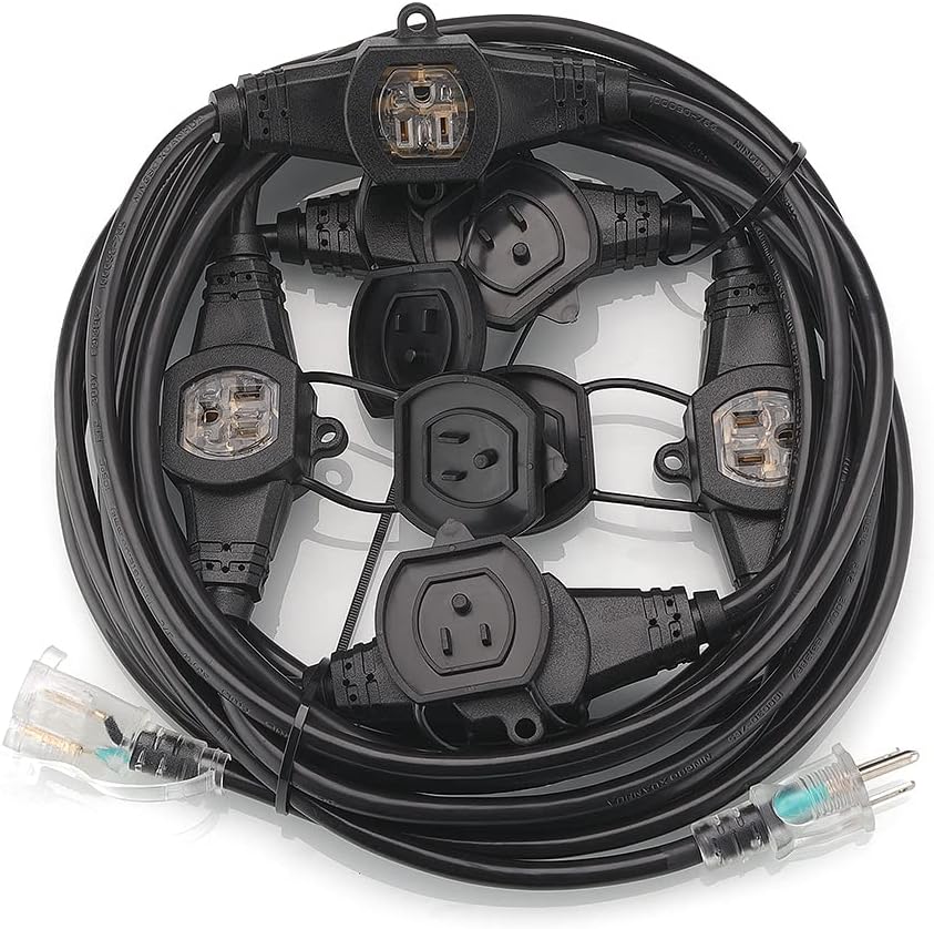 Amazon.com: 25FT 14 Gauge 3 Prong Extension Cord,6 Socket Evenly-Spaced ...