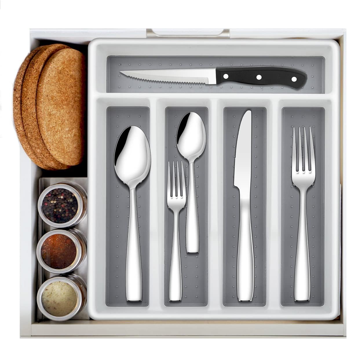 LIANYU 36-Piece 18/10 Silverware Set with Steak Knives and Drawer ...