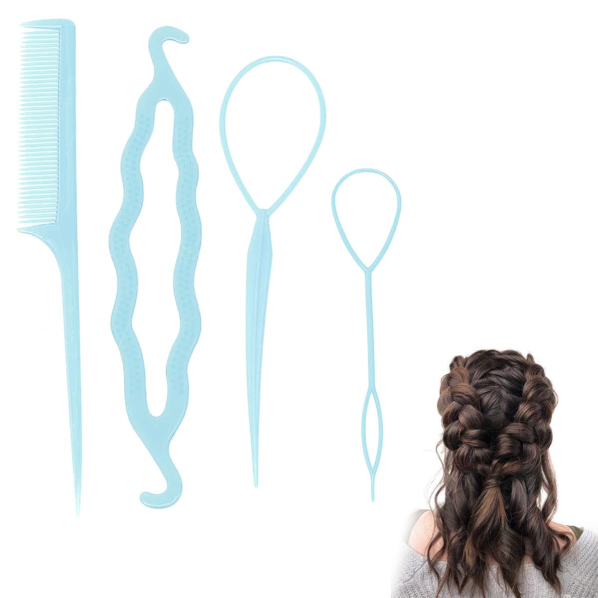 Amazon.com : 4 Pcs Hair Braiding Tool Topsy Tail Hair Tool French Braid ...