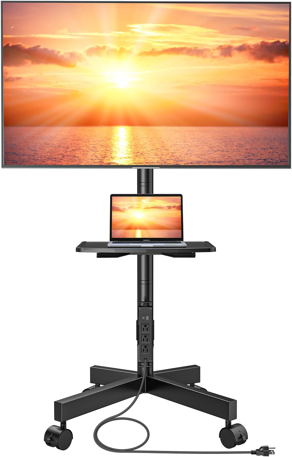 Perlesmith Mobile TV Stand with Power Strip, Rolling TV Stand for 23-60 ...